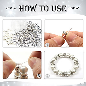 TOAOB 200pcs Rondelle Spacer Beads 6mm 8mm 10mm Round Crystal Czech Loose Spacer Beads Silver Rhinestone Charms Beads with Elastic String for DIY Crafts Jewelry Making Necklace Bracelet