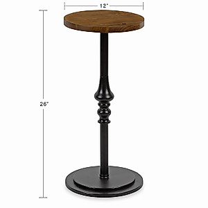 Kate and Laurel Stratton Rustic Pedestal Table, 12" x 12" x 26", Rustic Caramel and Black, Decorative Pedestal Table for Smaller Living Areas