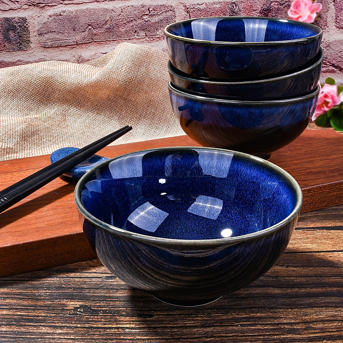 BOSILI Rice Bowl set, Cereal Bowls Microwave and Dishwasher Safe, Ceramic Bowl set of 4 for Soup Rice Oat