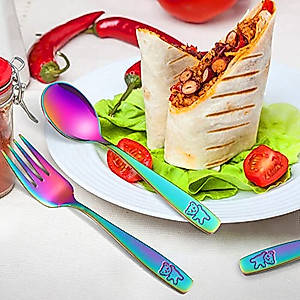 12 Pieces Kids Rainbow Silverware Stainless Steel Kids Utensils Forks and Spoons, Metal Toddler Cutlery Set Childrens Safe Flatware Sets for LunchBox, Dishwasher Safe