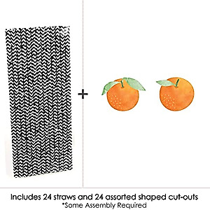 Big Dot of Happiness Little Clementine - Paper Straw Decor - Orange Citrus Baby Shower or Birthday Party Striped Decorative Straws - Set of 24