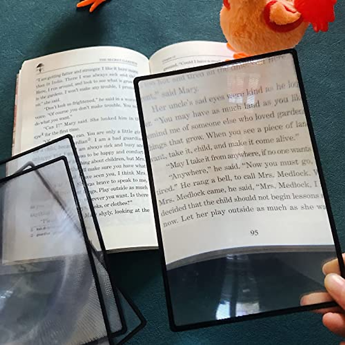 4pcs Page Magnifier for Reading, 3X Magnifying Lens Sheet/Bookmark Flat Magnifier Lenses Lay on Page, Magnifying Fine Print, Flexible Lens, by HYMAOME