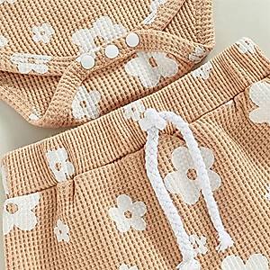 Newborn Infant Baby Girl Clothes Onesie Romper Shorts Set Floral Summer Outfits Cute Baby Clothes for Girls (Boho Khaki,12-18 Months)