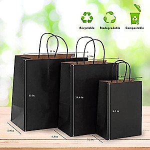 PAICUIKE Black Kraft Paper Bags Gift Bags With Handle 8.3x3.2x6.3 50Pcs Party Favor Bags for Shopping Wedding,Baking Outer Bags,Birthday Party,Celebrations Gift Package