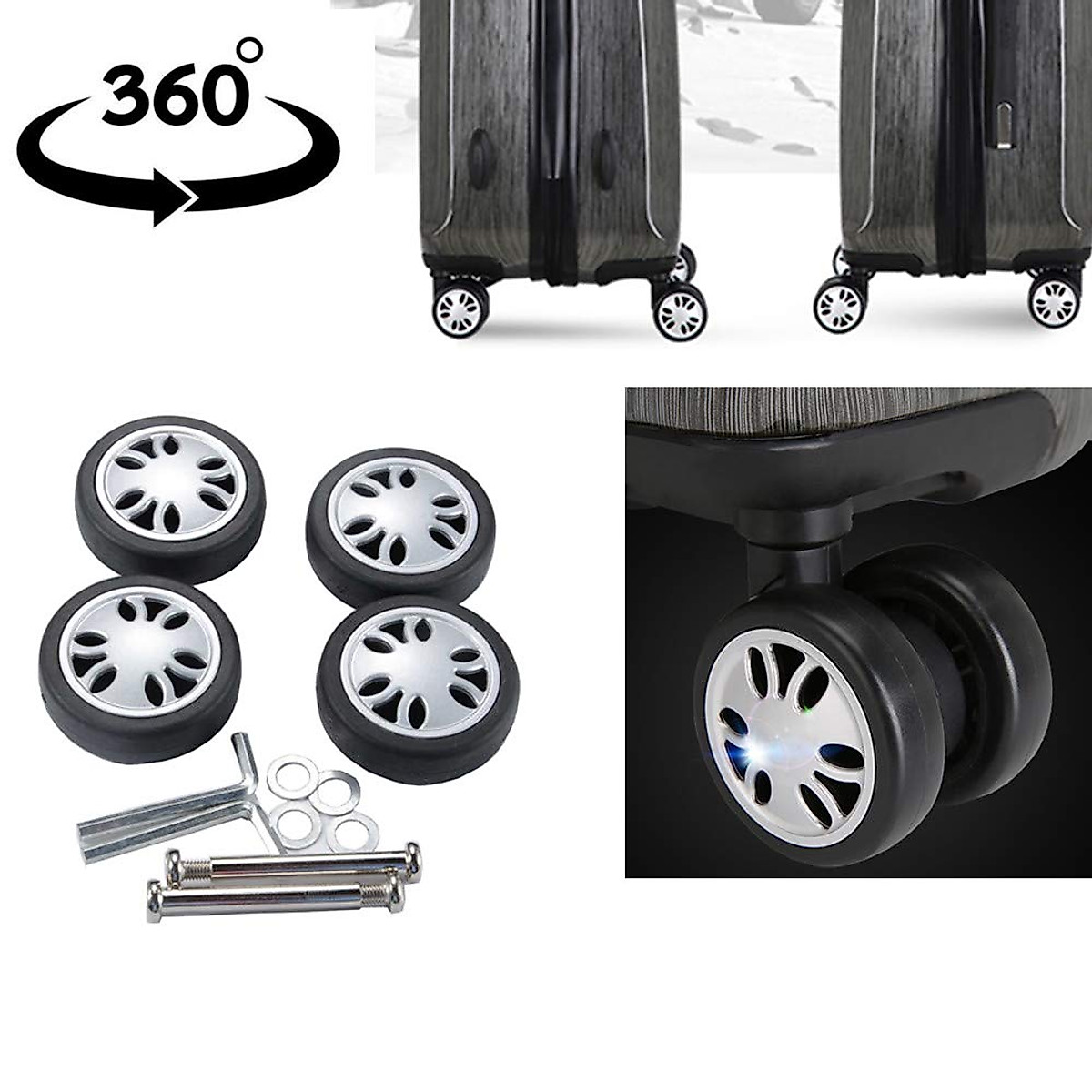 Miayaya Suitcase Wheels Replacement 360 Spinner 50x15mm Kits Luggage Travel Wheel Double Accessories Universal Rubber Swivel Trolley Casters Bearings Repair Tools Set Rotating Flexible Quietness 2Pack
