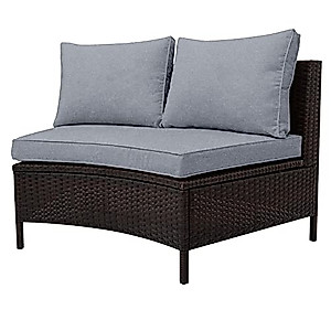 Rhomtree 5-Piece All-Weather Outdoor Sectional Sofa Set Half-Moon Wicker Conversation Set with Beige Cushions & Tempered Glass Coffee Table, Brown PE Rattan Wicker Sofa (Gray)