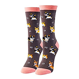 HAPPYPOP Funny Corgi Gifts for Corgi Lovers Women, Novelty Tri Color Corgi Socks Crazy Silly Fun Socks