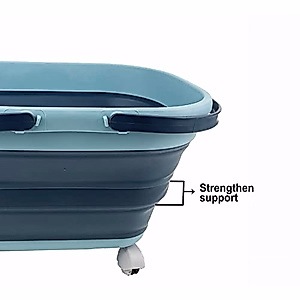 SAMMART 17L(4.5 Gallon) Collapsible Basket with Handle-Portable Outdoor Picnic Basket/Crater with 360˚ Rotating Wheels-Foldable Shopping Bag-Space Saving (Lake Blue/Leaf Blue)