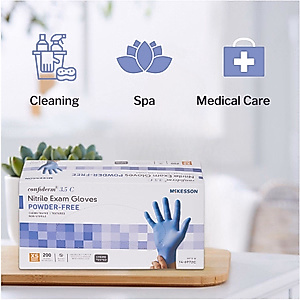 McKesson Confiderm 3.5C Nitrile Exam Gloves - Powder-Free, Latex-Free, Ambidextrous, Textured Fingertips, Chemo Tested, Non-Sterile - Blue, Size XS, 200 Count, 10 Boxes, 2000 Total
