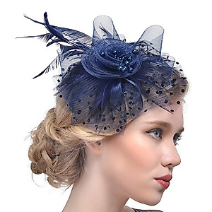 DRESHOW Fascinators Hat Flower Mesh Ribbons Feathers on a Headband and a Clip Tea Party Headwear for Girls and Women