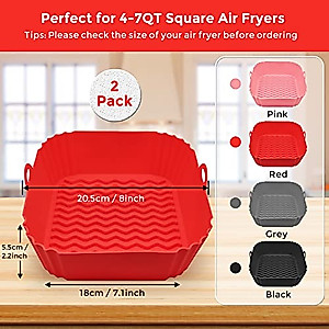 Air Fryer Silicone Liners, 8'' Square 4 to 8 QT Food Grade Heat Resistant Reusable Airfryer Silicone Liners Inserts Baskets Accessories with Mitts for Instant Vortex COSORI Air Fryer Oven Microwave