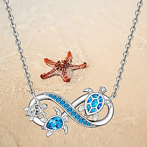 Turtle Necklace for Women Mom Sterling Silver Sea Turtle Pendant Infinity Mother and Daughter Necklaces Blue Opal Tortoise Ocean Wave Jewelry Mothers Day Gifts