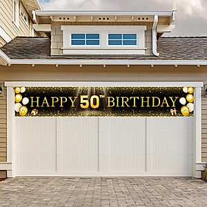 TZSS Black & Gold 50th Birthday Banner Decorations - Extra Large 118"x20" Reusable Yard Sign for Women & Men, Over The Hill Party Decor Indoor Outdoor, 50 and Fabulous Happy 50th
