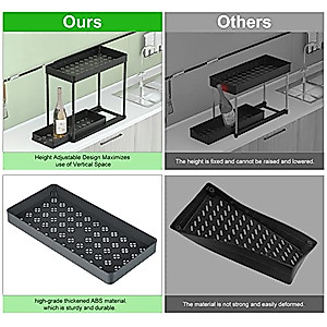 HI NINGER 2 Pack Adjustable Height Under Sink Organizers and Storage, 2Tier Bathroom Organizer Under Sink,Multifunction Kitchen Under Sink Organizer with 8 Hooks and 2 Hanging Cups and16Non-slip mat