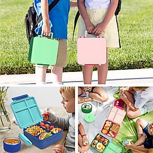 LOHASOK Bento Lunch Box with 8oz Soup Thermo, Leak-Proof Lunch Containers with 4 Compartment, Thermo Hot Food Jar and Insulated Lunch Bag for School Pink