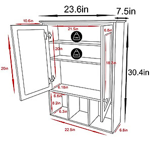 MUPATER Oversized Bathroom Medicine Cabinet Wall Mounted Storage with Mirrors, Hanging Bathroom Wall Cabinet Organizer with Two Adjustable Shelves and Three Open Compartments, Grey