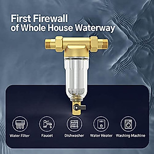 Besdor Swater 1 Spin Down Sediment Filter For Well Water, Reusable Whole House Pre-Filter System, 40 Micron, 316L Stainless Steel Mesh, Solid Lead-Free Brass, 1” MNPT + 3/4” FNPT + 3/4" MNPT