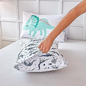 RYNGHIPY Dinosaur Comforter Set for Kids Boys Girls Dinosaur Bedding Set with 2 Pillowcases Soft Breathable Microfiber Comforter Sets for All Season (White,Twin)
