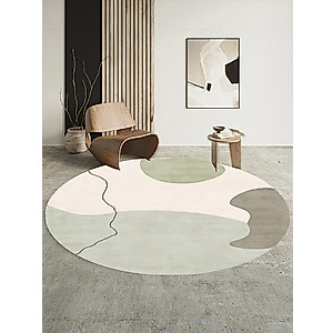 Puyosvr Modern Abstract Teal Round Rug 4ft Fluffy and Comfortable Faux Wool Rug Nordic Light Luxury Style Circle Carpet for Office Dining Room Nursery Kids Classroom