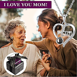 Preserved Real Purple Rose Gifts for Mom with I Love You Necklace 100 languages - Gifts Idea on Mother's Day, Valentine's Day, Birthday, Anniversary, Thanksgiving, Christmas from Daughter or Son