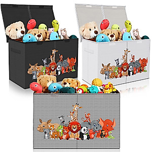 SiliFine 3 Pcs 24.5 x 12 x 16'' Large Toy Box Storage with Lid 2 Compartments Handles Toy Storage Chest for Kids Collapsible Sturdy Foldable Organizer for Boys Girls Nursery Playroom Bedroom