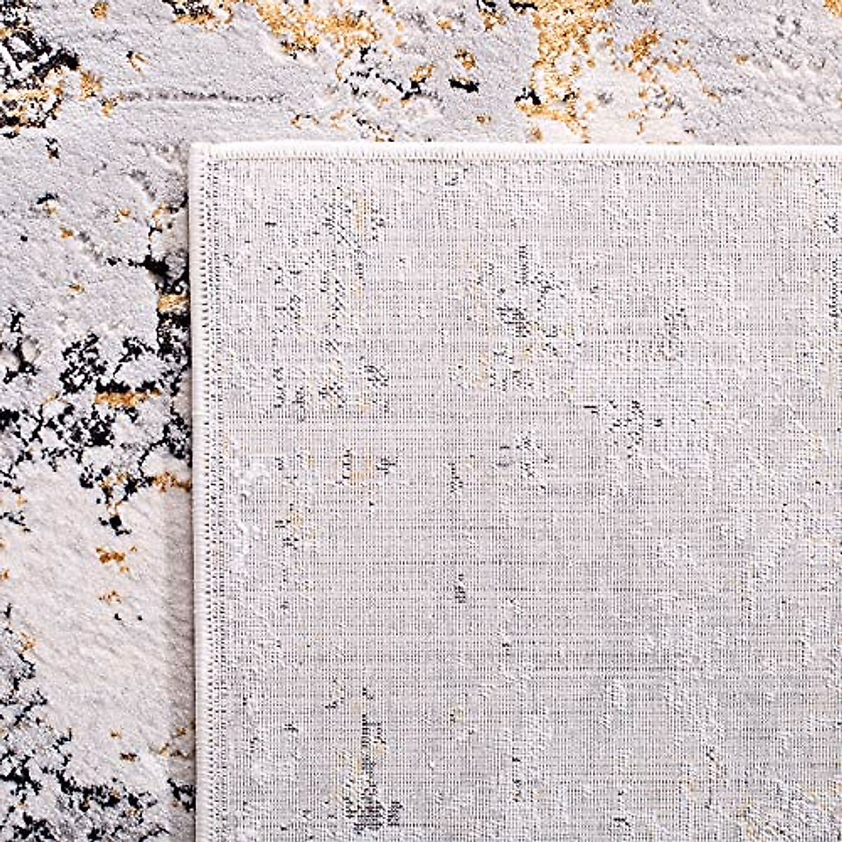 SAFAVIEH Amalfi Collection 9' x 12' Cream / Gold AMF572A Modern Abstract Distressed Area Rug