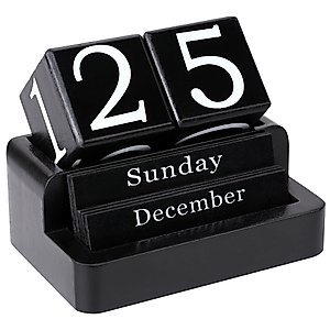 EruiYin Wooden Block Calendar for Desk, Daily Desktop Perpetual Desk Calendar, Modern Farmhouse Aesthetic Desk Accessories for Home Office Decor, Teacher, Classroom, Reusable Yearly, Black