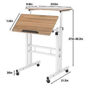 DlandHome Mobile Standing Desk Stand Up Desk Rolling Desk, Stand Sit Desk Mobile Computer Desk Adjustable Standing Desk 23.6inches Table Workstation Mobile Desk Cart Tray Oak