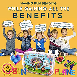 Fuse Beads kit of 1500 Large 10MM Melty Beads Perfect for Ages 4-7 with 48 Patterns and pegboard Arts and Crafts for Girls and Boys