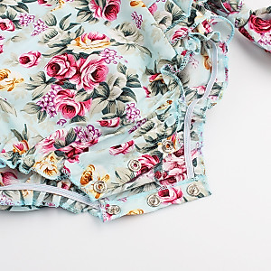 Baby Girls 2pcs Sets Cotton Ruffles Romper Outfits Clothes Blue Roses Flower 6 Months