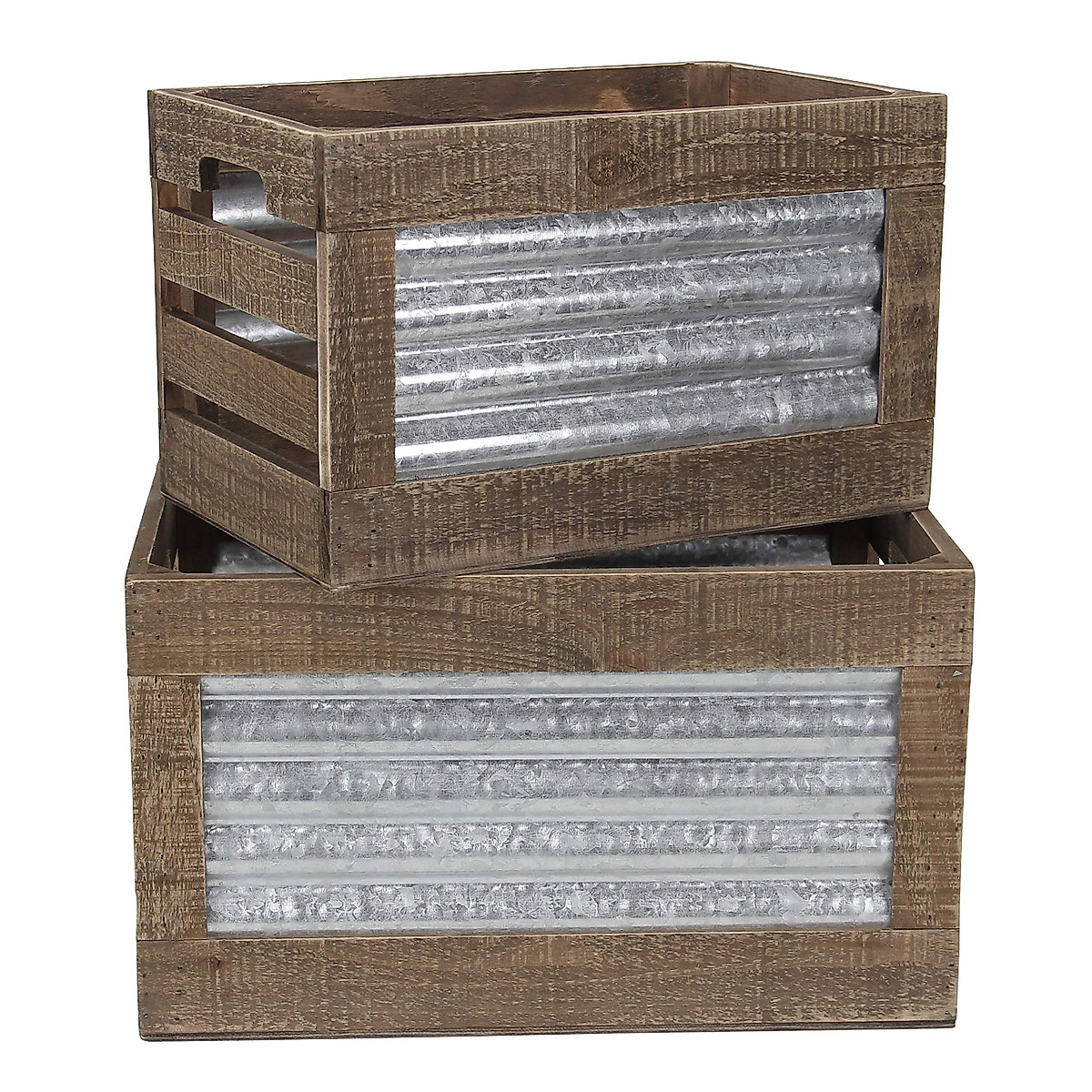 Cheungs Set of 2 Rectangular Ridged Metal Accent Storage Crate, Gray