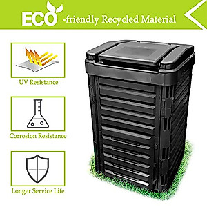 Solution4Patio Outdoor Composting Bins, 89-Gallon (336L), Thick and Sturdy, Black Eco-Master Polypropylene Composter, Easy Assembling, Large Capacity, 23.62 in. W x 23.62 in. D x 39.37 in. H, 9496-US