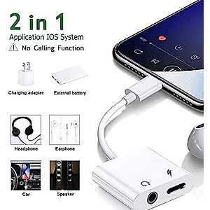 2 in 1 iPhone Headphones Adapter, [Apple MFi Certified] 2 Pack Lightning to 3.5mm Headphones Aux Audio + Charge Jack Adapter Dongle Splitter Compatible with iPhone14/13/12/11/SE/XS/XR/X/8/7