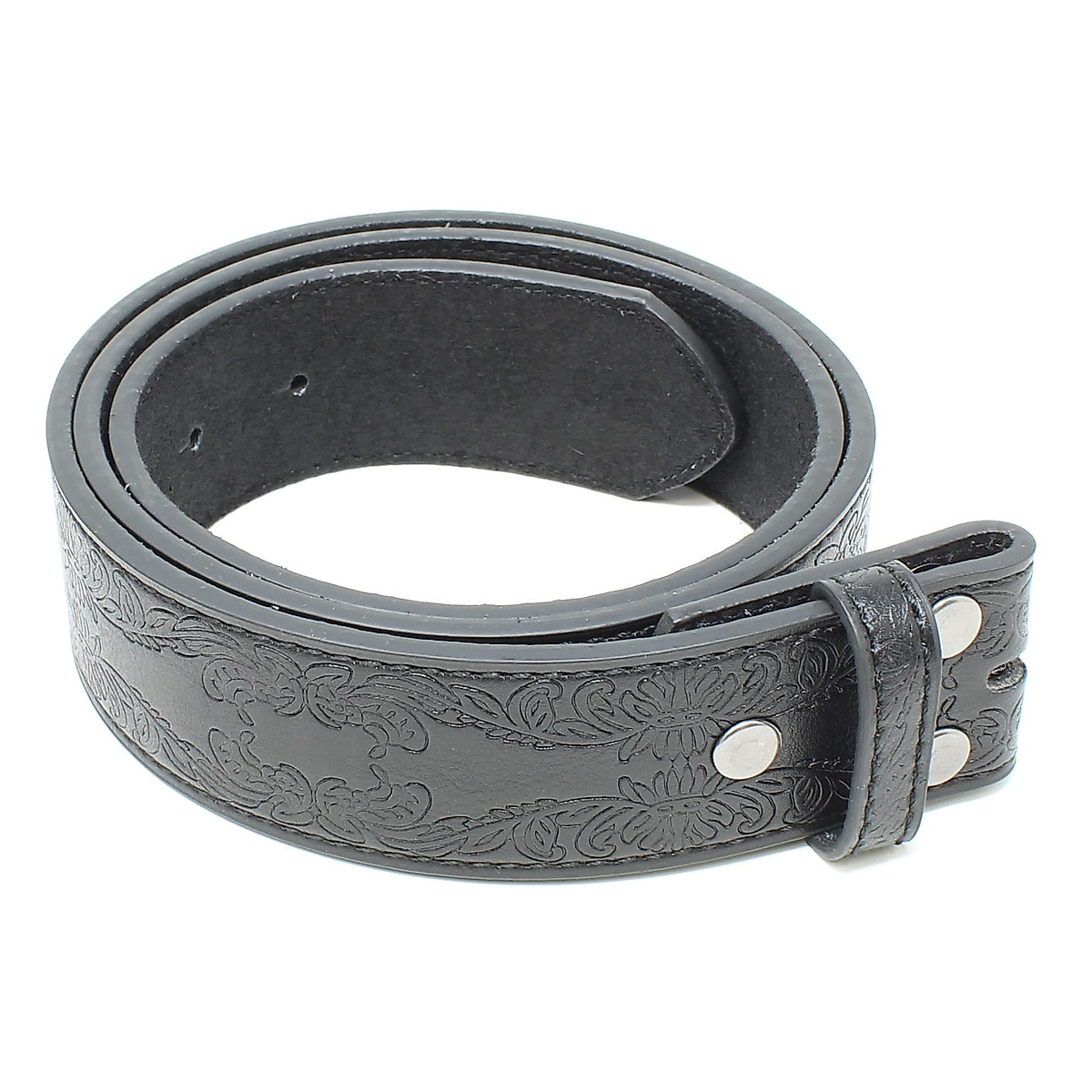 BC Belts Leather Belt Strap with Tooled Western Floral Leaf Embossed Pattern 1.5" Wide with Snaps (Black-S)