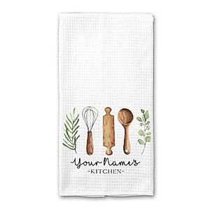 Personalized Kitchen Utensils Custom Kitchen Towel, Baker Waffle Weave Tea Towel, Housewarming Gift, Wedding Gift