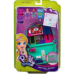 Polly Pocket 2-in-1 Playset, Travel Toy with 2 Micro Dolls & Surprise Accessories, Pocket World Mini Mall Escape Purse Compact
