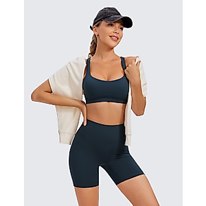 CRZ YOGA Women's Low Impact Strappy Sports Bra - Low Cut Wirefree Padded Yoga Bra Criss Cross Back True Navy Medium