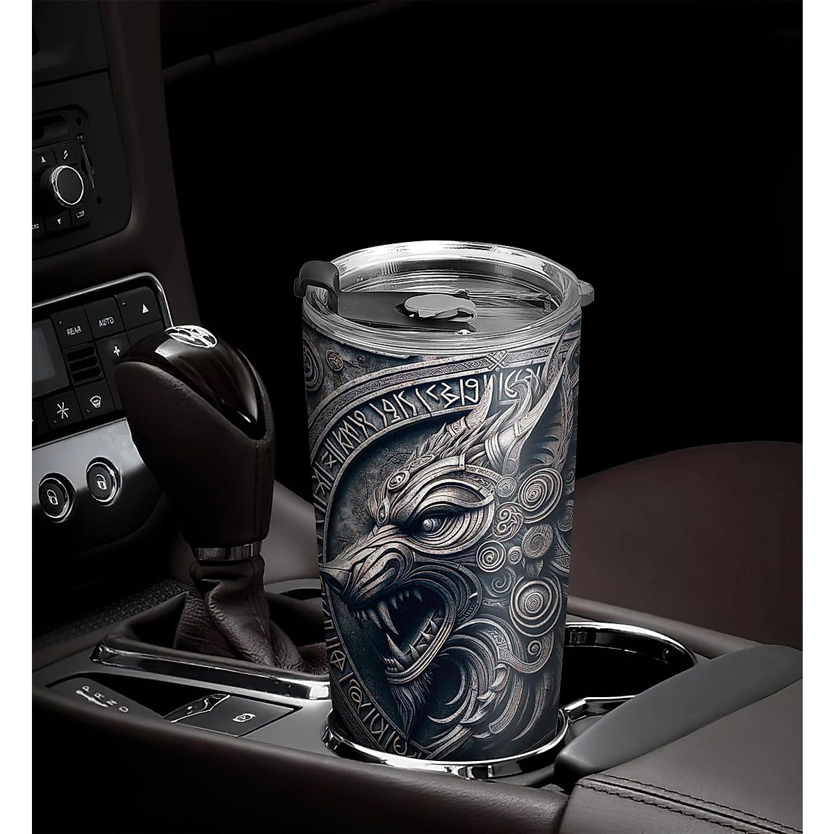 20oz Viking Celtic Warrior Wolf Tumbler, Norse Mythology, Viking Gifts for Men, Coffee Thermos for Men, Stainless Steel Double Wall Vacuum Insulated Coffee Mug, Travel Cup with Lid