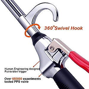 High Volume Powerful Air Blow Gun with Extensible Air Flow Nozzle, Pneumatic Air Compressor Accessories Blower Tool, Maximum Extended to 26 Inch Blower Gun with Anti-slip Rubber Coated Metal Handle