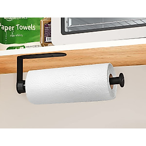 Adoco Paper Towel Holder Under Cabinet, Simply Tear Paper Towel Holder Countertop, Black Wall Mount Paper Towel Holder, Adhesive or Screw for Kitchen Bathroom