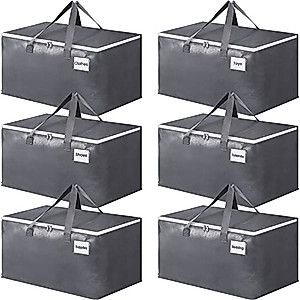 BlissTotes Large Moving Boxes with Zippers & Handles Moving Supplies with lids, Heavy Duty Totes for Storage Bags for Space Saving, Fold Flat, Moving and Storing 93L, 6 Pack