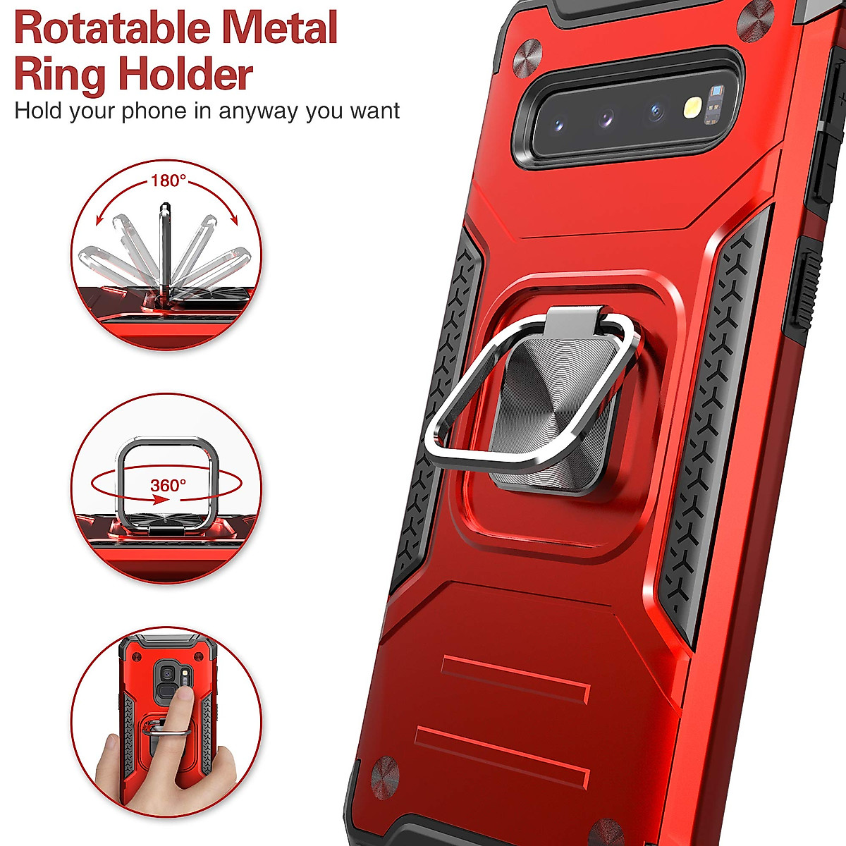 IDYStar for Galaxy S10 Case,Hybrid Drop Test Cover with Car Mount Kickstand Slim Fit Shockproof Hard Resistant Protective Phone Case for Galaxy S10,Red