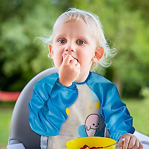 R HORSE 5Pcs Long Sleeved Bib for Babies Toddlers Waterproof Sleeved Bib Colorful Infants Feeding Bibs with Giraffe Rabbit Strawberry Pattern Gift for Baby Shower