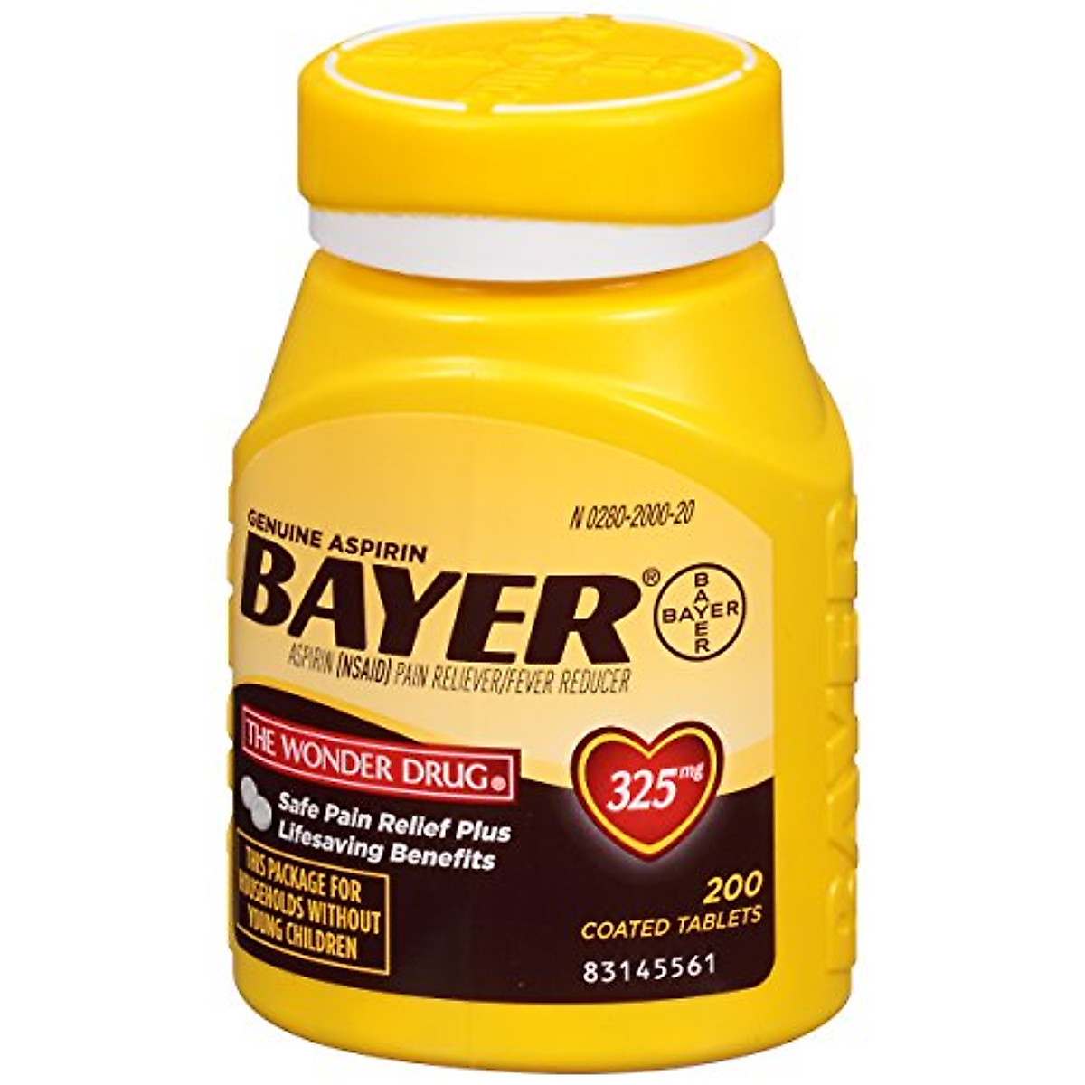 Genuine Bayer Aspirin 325mg Coated Tablets, Pain Reliever and Fever Reducer, 200 Count