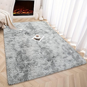 Floralux 5x7 Rugs Light Gray Tie-dyed, Shag Area Rugs 5x7 for Bedroom, Fluffy Carpets Rugs for Living Room, (5x7 Ft., Tie-dyed Light Gray)