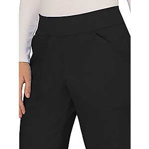 Cherokee Pull-On Scrub Pants for Women Workwear Revolution, Soft Stretch WW110P, L Petite, Black