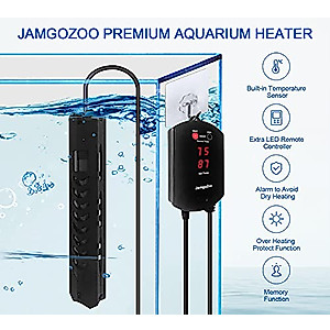 JamgoZoo Aquarium Heater with Thermostat: 100W/200W/300W/500W Fish Tank Heater, 200W Submersible Fresh & Saltwater Heater for Fish Tank with External Temperature Smart LED Display Controller