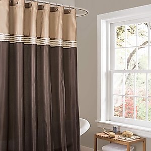 Lush Decor Terra Color Block Shower Curtain Fabric Striped Neutral Bathroom Decor, 72" W x 72" L, Brown & Beige
