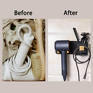 Hair Dryer Holder, Hair Dryer Holder Wall Mounted No Drilling Adhesive, Self Adhesive Hair Tool Organizer Storage Blow Dryer Holder, Bathroom Organizer, Hair Tool Toothbrush Shaver Organizer-Black