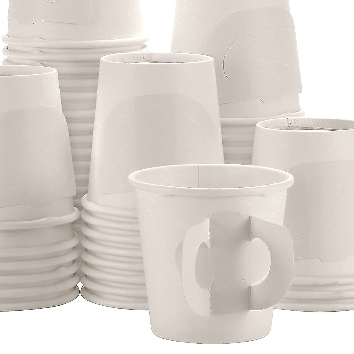 Kingzak Premium Espresso White Paper Cups with Handles - 4 oz (50 Pack) - Elegant, Eco-Friendly & Perfect for Creamy Coffee Moments